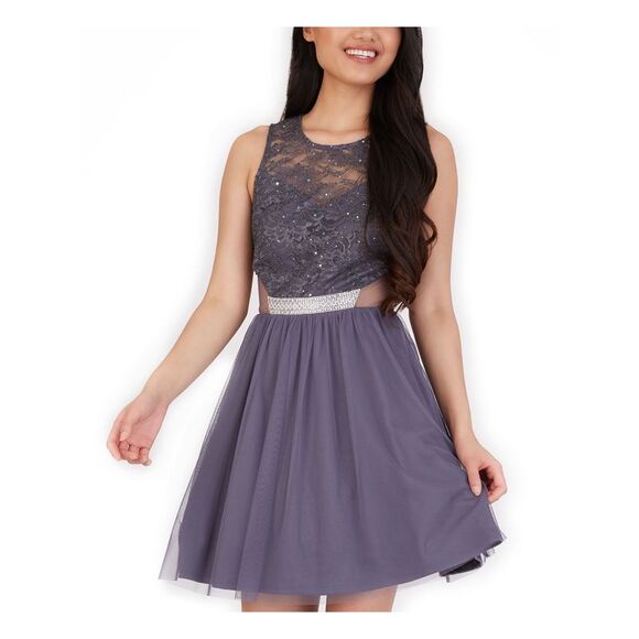 BCX | Dresses | Bcx Womens Blue Cut Out Lace Overlay Sleeveless Mini ...